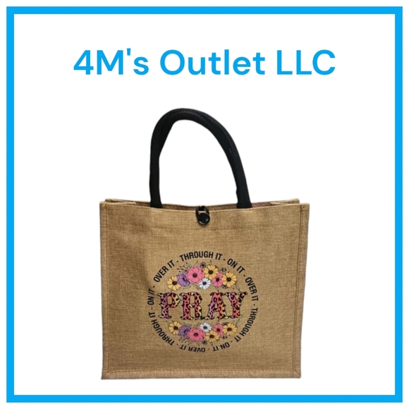 Source Unknown | Bags | Pray Letter Flower Print Linen Tote Bag For ...